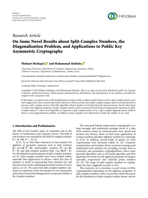 Pdf On Some Novel Results About Split Complex Numbers The Diagonalization Problem And