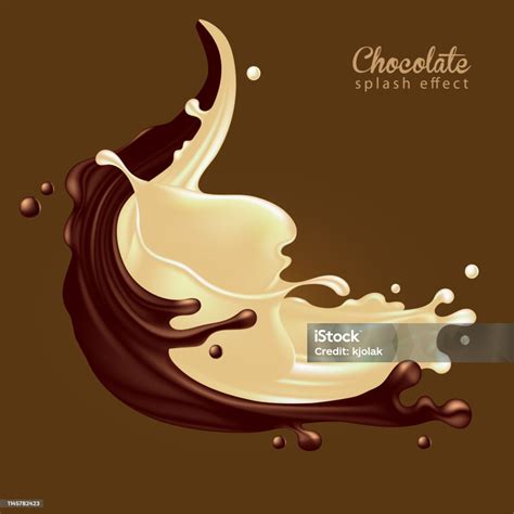 밀크 초콜릿 광고 스플래시 효과가 있는 다이나믹 한 소용돌이 속의 초콜릿과 흰 우유의 제트 3d 벡터입니다 높은 상세한 현실적인 그림 물이 튀는에 대한 스톡 벡터 아트 및