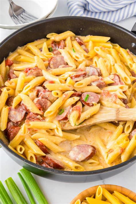 Smoked Sausage And Pasta One Pot Cheesy Smoked Sausage Pasta Skillet