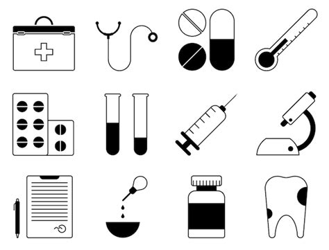 Premium Vector Set Of Medical Icons First Aid Kit Stethoscope