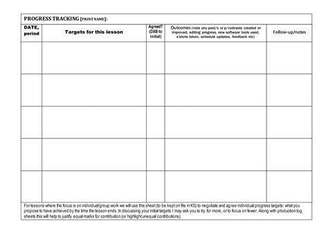 Lesson Progress Tracking Sheet Docx