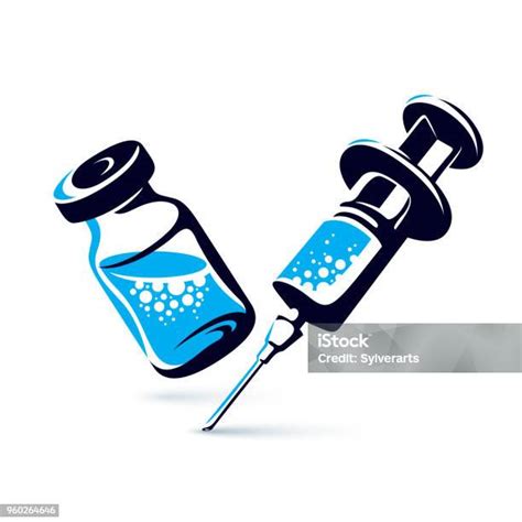 ภาพประกอบกราฟิกเวกเตอร์ของเข็มฉีดยาขวดและการแพทย์สําหรับการฉีด ธีมการฉีดวัคซีนตามกําหน ภาพประกอบ