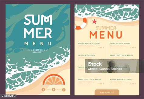 빈티지 여름 메뉴 디자인 최고의 전망 바다 파도 모래 해변 불가사리 벡터 일러스트 레이 션 개념에 대한 스톡 벡터 아트 및 기타 이미지 Istock
