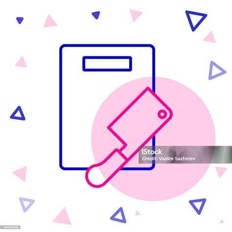 라인 도마와 고기 다지기 아이콘은 흰색 배경에 분리되어 있습니다 정육점 칼 도마 기호입니다 다채로운 개요 개념입니다 벡터 3차원 형태에 대한 스톡 벡터 아트 및 기타 이미지