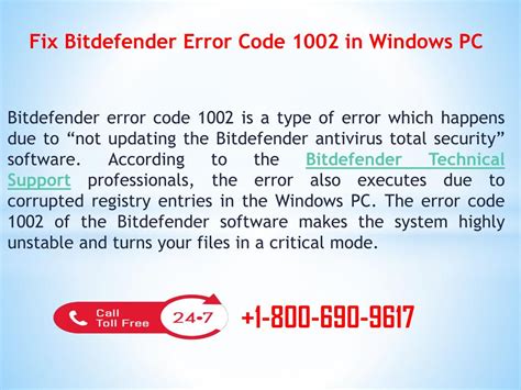 Ppt 1 800 690 9617 Fix Bitdefender Error Code 1002 In Windows Pc