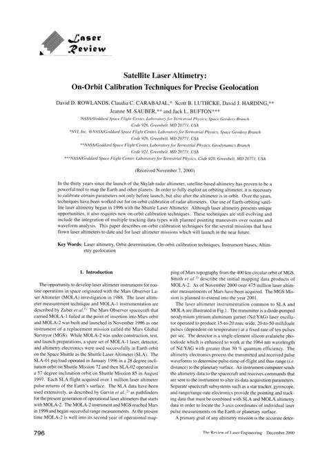 Pdf Satellite Laser Altimetry On Orbit Calibration Techniques For Precise Geolocation