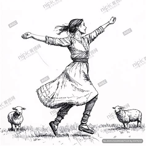 Ai创作图牧羊插画手绘 女孩牧羊图 牧羊姑娘 达斡尔族女孩线稿 手绘农村女孩 放羊的女孩 赫哲族女孩线稿 锡伯族女孩线稿 新西兰插画线稿水墨 手绘农家女孩 布朗族线稿 手绘农家女 村姑线稿