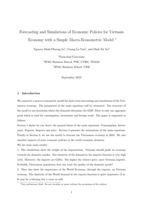 pdf forecasting and simulations of economic policies for vietnam