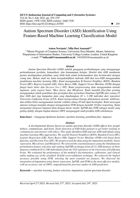 Pdf Autism Spectrum Disorder Asd Identification Using Feature Based Machine Learning