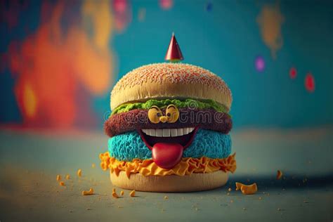 Burger Clown Funny Character Contemporary Digital Collage Art Fast