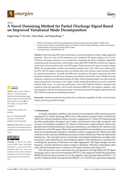 pdf a novel denoising method for partial discharge signal based on