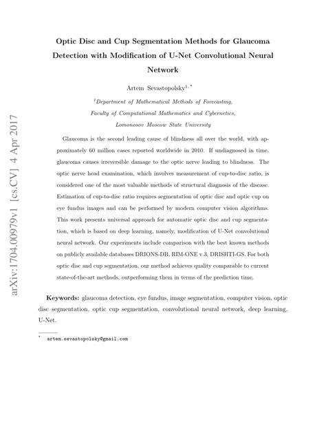Pdf Optic Disc And Cup Segmentation Methods For Glaucoma Detection With Modification Of U Net