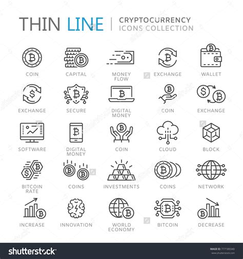 Collection Cryptocurrency Thin Line Icons Stock Vector Royalty Free