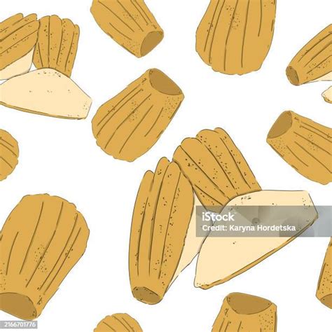 디저트 마들렌 쿠키 황금 색상 일러스트 인쇄 배경 전단지 카드 포장 패브릭 벽지 커피 사업에 대한 완벽 한 패턴 0명에 대한 스톡 벡터 아트 및 기타 이미지 Istock