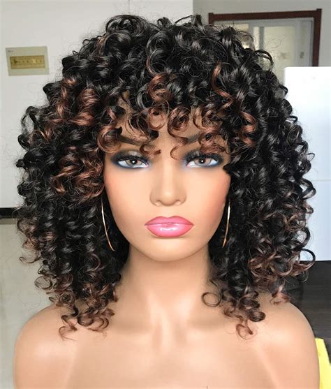 Prettiest Afro Curly Wigs Black With Warm Brown Highlights