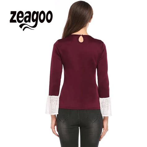 None Keyhole Lace Flare Long Sleeve Women Casual Slim Fit T Shirt Tops In T Shirts From Womens