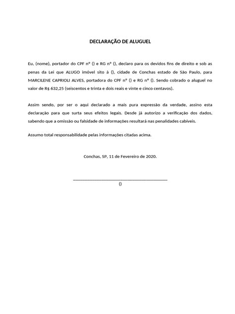 Declaração De Aluguel Modelo Pdf Declaração De Aluguel Modelo Pdf