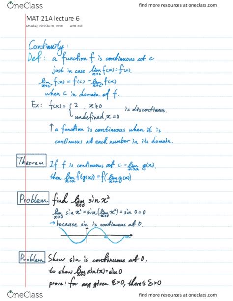 Mat 21a Lecture 8 Limit Laws Oneclass