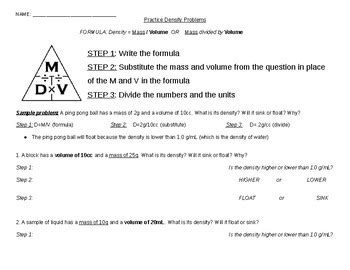 Density Practice Problems By Schmidt Special Ed TPT