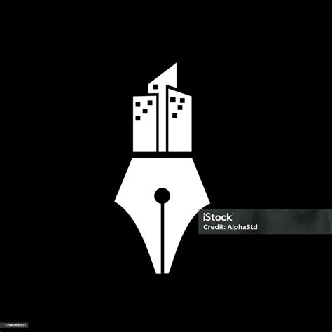 빌딩 펜 개념 크리에이티브 아키텍트 로고 아이콘 디자인 벡터 템플릿 일러스트레이션 3차원 형태에 대한 스톡 벡터 아트 및 기타 이미지 3차원 형태 개념 개념과 주제