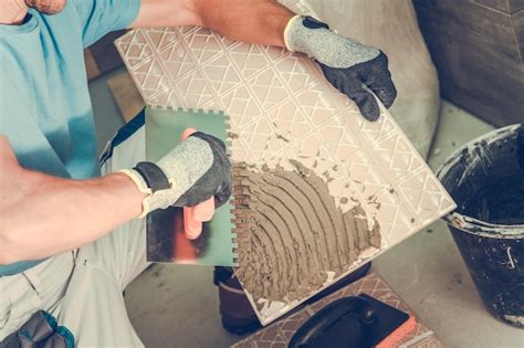 Premium Photo Tile Adhesive Application Closeup