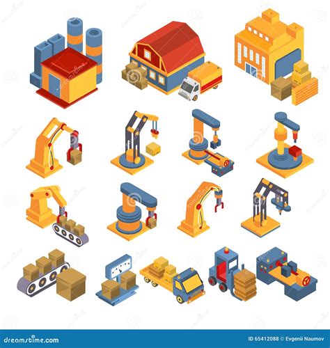 Production And Delivery Isometric Set Stock Vector Illustration Of Container Forklift 65412088
