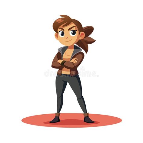 Confident Cartoon Woman With Arms Crossed Vector Illustration Stock