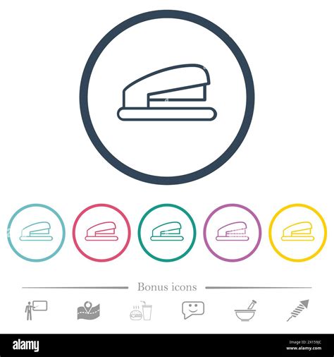 Office Stapler Outline Flat Color Icons In Round Outlines 6 Bonus Icons Included Stock Vector