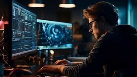 A Photo Of A Technician Testing A Computer Monitor Premium Ai Generated Image