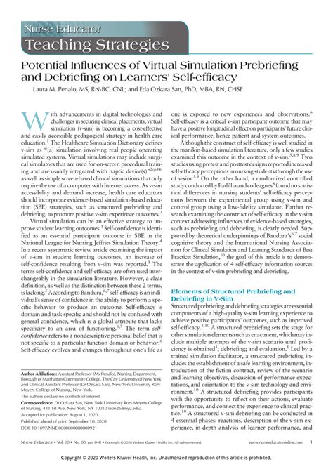 Pdf Potential Influences Of Virtual Simulation Prebriefing And Debriefing On Learners Self