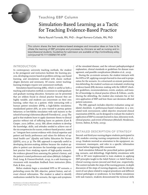 pdf simulation based learning as a tactic for teaching evidence based