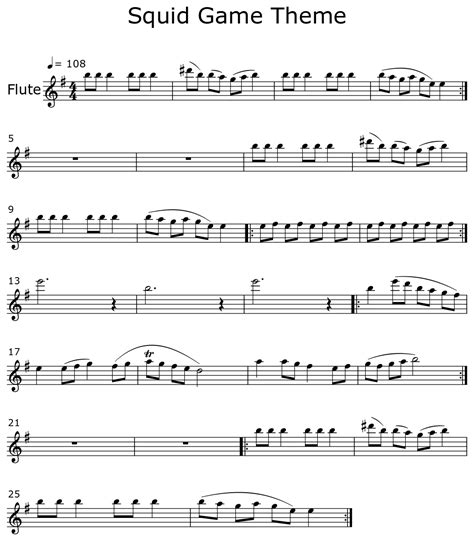 Squid Game Theme Sheet Music For Flute