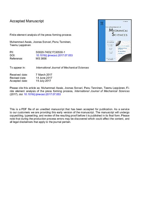 Pdf Finite Element Analysis Of The Press Forming Process
