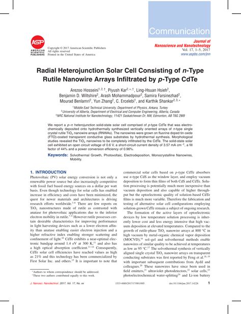 Pdf Radial Heterojunction Solar Cell Consisting Of N Type Rutile Nanowire Arrays Infiltrated