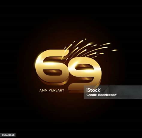 69 년 주년 불꽃놀이와 어두운 배경에 반짝 골드 인사말 카드 배너 포스터 금 금속에 대한 스톡 벡터 아트 및 기타 이미지 금 금속 기념관 기념일 Istock