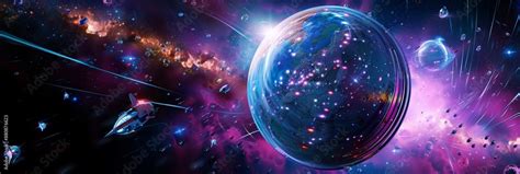 Spacecraft In A Starry Universe An Illustration Of A Starry Space