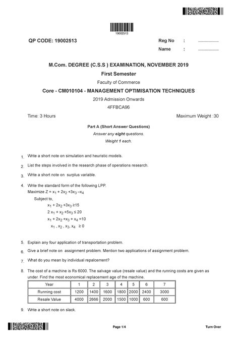 management optimisation techniques 2019 min qp code 19002513 reg no