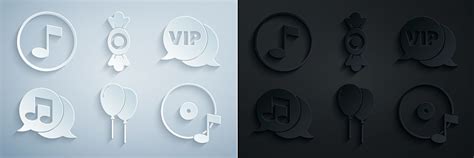 리본이 있는 풍선 말풍선의 Vip 음표 비닐 디스크 사탕 및 톤 아이콘을 설정합니다 벡터 3차원 형태에 대한 스톡 벡터 아트 및 기타 이미지 Istock