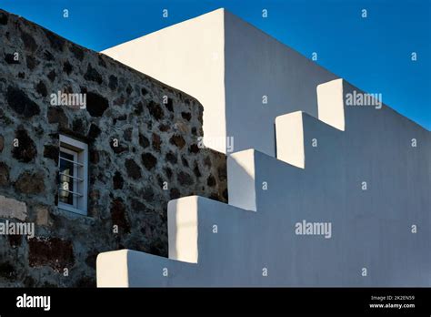 Greek Architecture Abstract Background Whitewashed House With Stairs Milos Island Greece