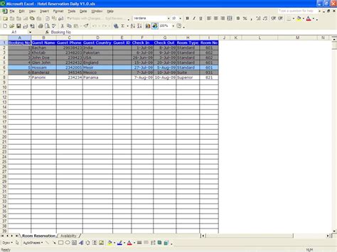 Excel Spreadsheet Bed Sheets With Hotel Reservations Excel Templates