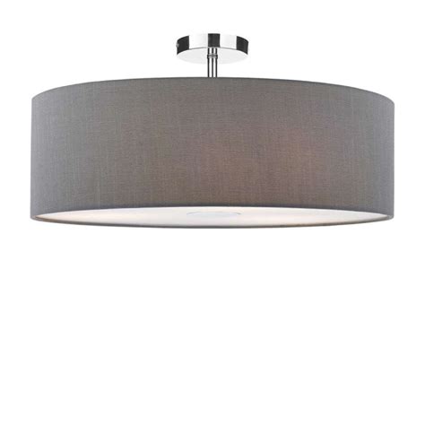 Riva 1 Light E27 Chrome Semi Flush Ceiling Fixture C W Slate Grey Faux