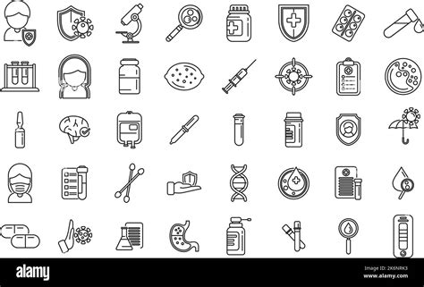 Immune System Icons Set Outline Vector Human Weak Medical Booster