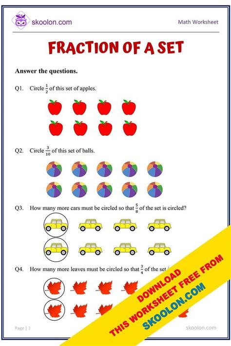 Fraction Of A Set Worksheet Fractions Worksheet For Grade 4