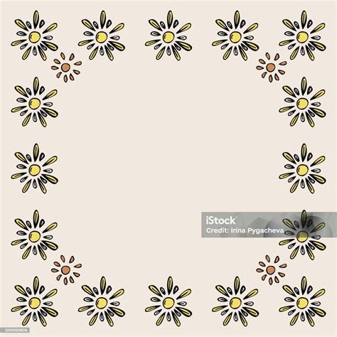 베이지 색 배경에 고립 된 손으로 그린 만화 태양 프레임 스크랩북용 템플릿입니다 귀여운 인사말 카드입니다 공란에 대한 스톡 벡터 아트 및 기타 이미지 Istock