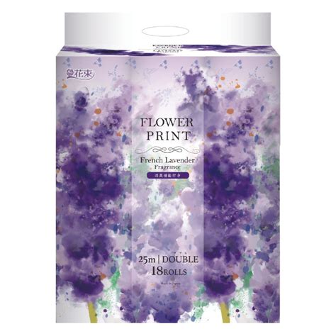 Hanataba Flower Print ทิชชู่กระดาษชำระ แกนกลิ่นลาเวนเดอร์ กระดาษมีลายปริ้น 2ลาย 25เมตร 18ม้วน