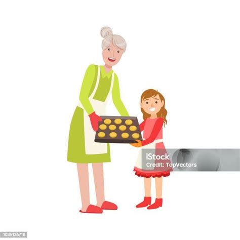 할머니와 손녀 쿠키를 굽고 조부모 손자 통과 시간의 일부는 함께 그림 설정 조부모에 대한 스톡 벡터 아트 및 기타 이미지 조부모 할머니 아이 Istock