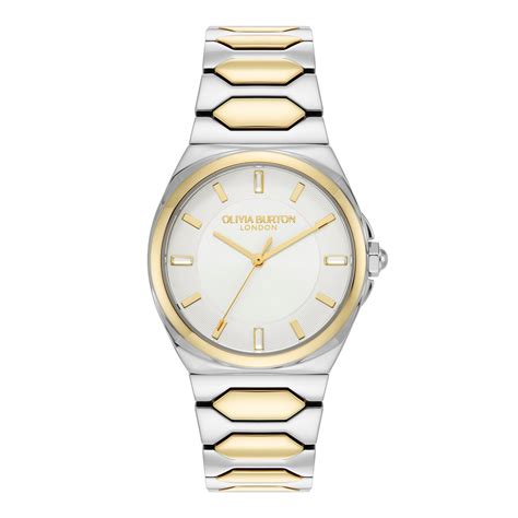 Olivia Burton Silver And Gold Lustre Gold Dial Watch Mococo