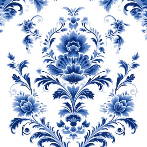 Blue Tiled Pattern With Beautiful Floral Design On White Background Stock Illustration