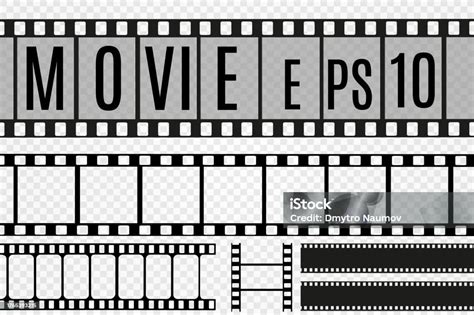 투명 한 배경에 격리 된 필름 벡터 줄무늬의 집합입니다 필름 스트립 롤 벡터 시네마 배경입니다 0명에 대한 스톡 벡터 아트 및 기타 이미지 Istock