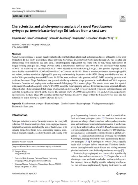 Characteristics And Whole Genome Analysis Of A Nov Pdf Bacteriophage Pseudomonas
